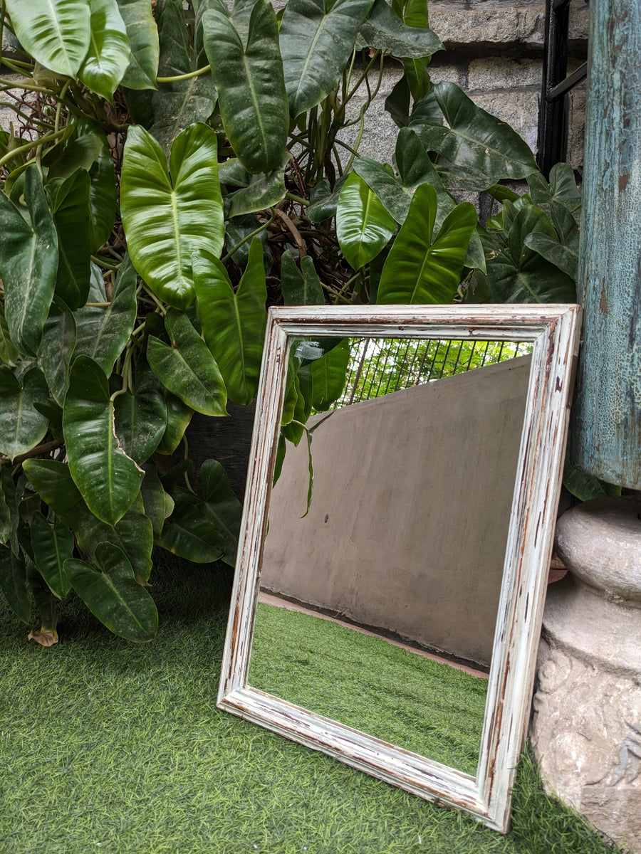 Distressed White Wooden frame with mirror – Bangalore Hunts