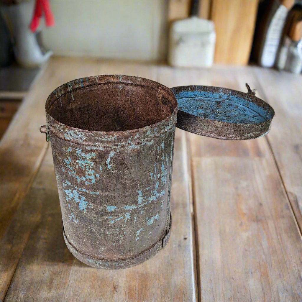 Distressed Blue Brown Tin /Metal Box – Bangalore Hunts